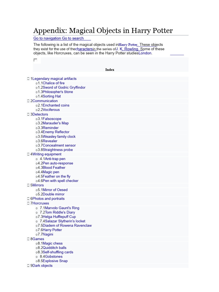 Magical Objects in Harry Potter List | PDF | Harry Potter