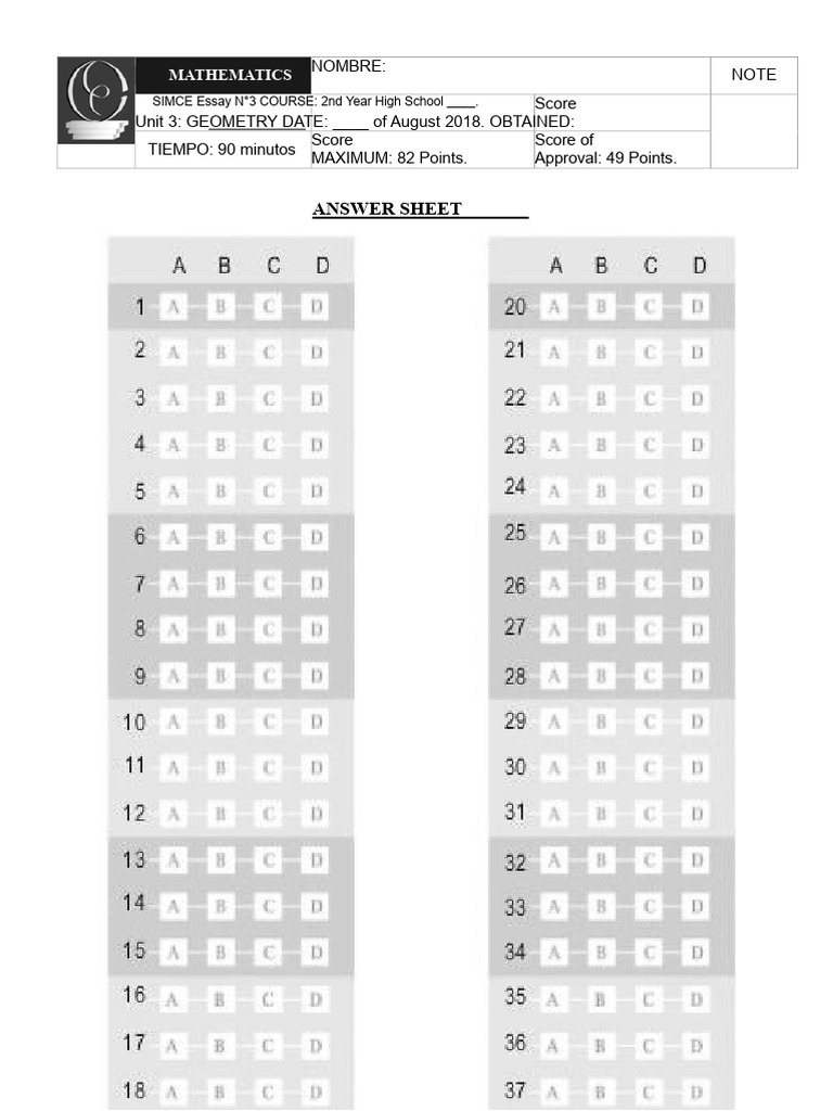 Answer Sheet Essay Simce N°3 - Geometry - Mathematics - 2ND Year High ...