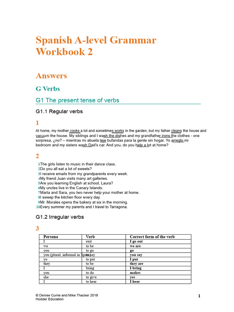 Spanish A-Level Grammar Workbook Answers | PDF | Grammatical Tense ...