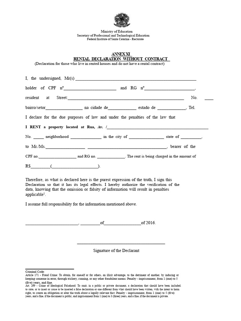 Rent Declaration Without Contract | PDF | Private Law | Crimes