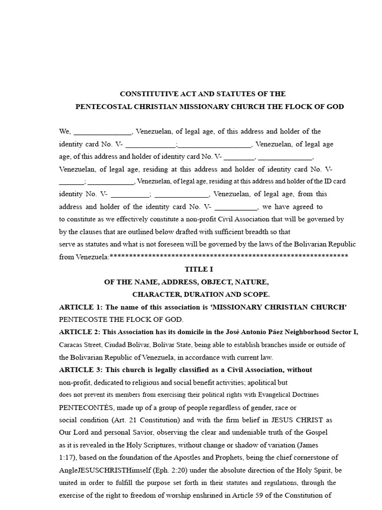 Pentecostal Church Statutes and Act | PDF | Identity Document | Jesus