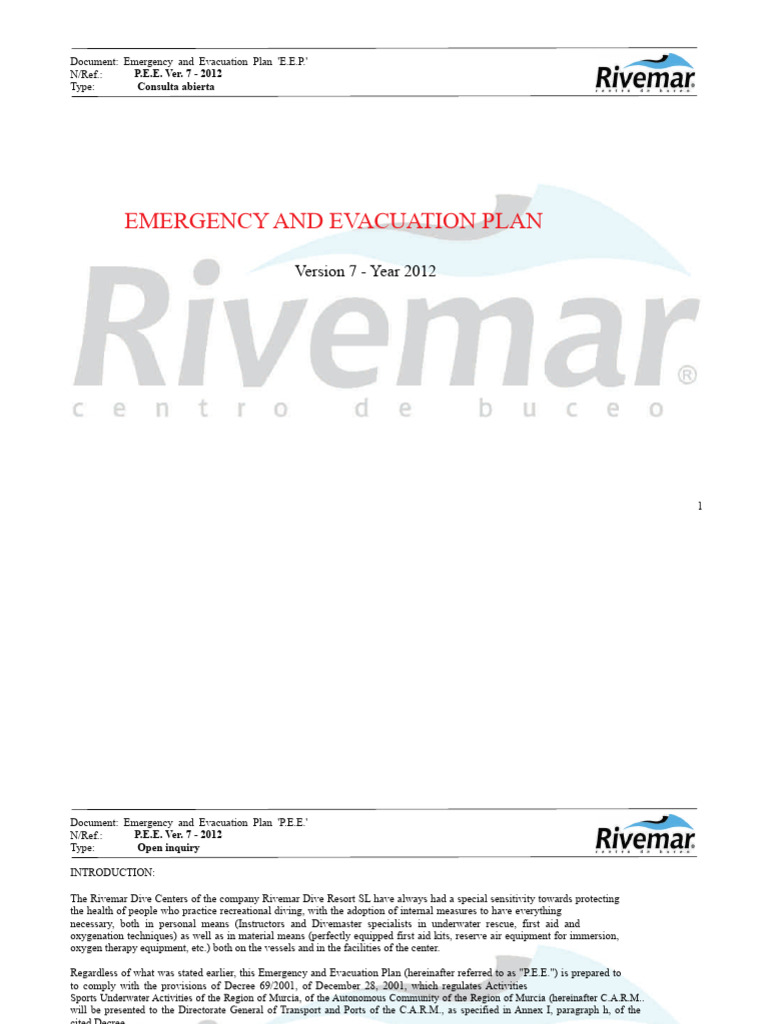 Emergency and Evacuation Plan | PDF | Underwater Diving
