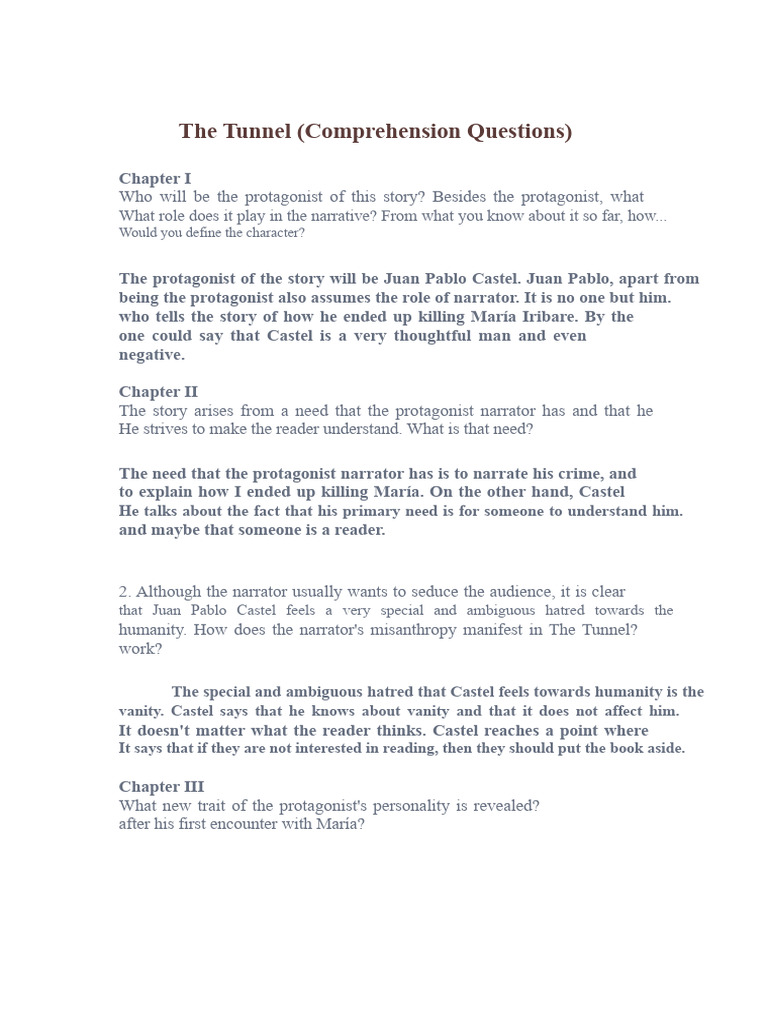 Comprehension Questions for "The Tunnel" | PDF | Narration