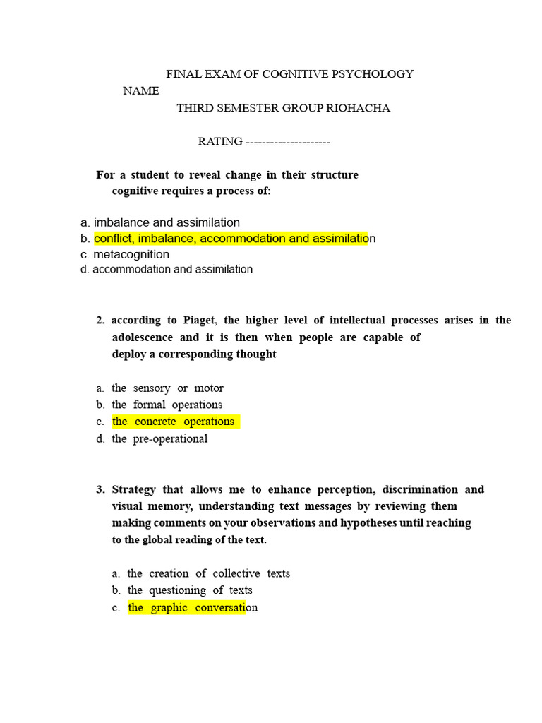Cognitive Psychology Final Exam Guide | PDF