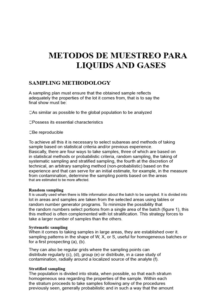 Sampling Methods for Liquids and Gases | PDF | Sampling (Statistics ...