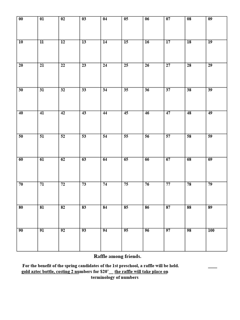 Raffle From 1 To 100 in Boxes | PDF