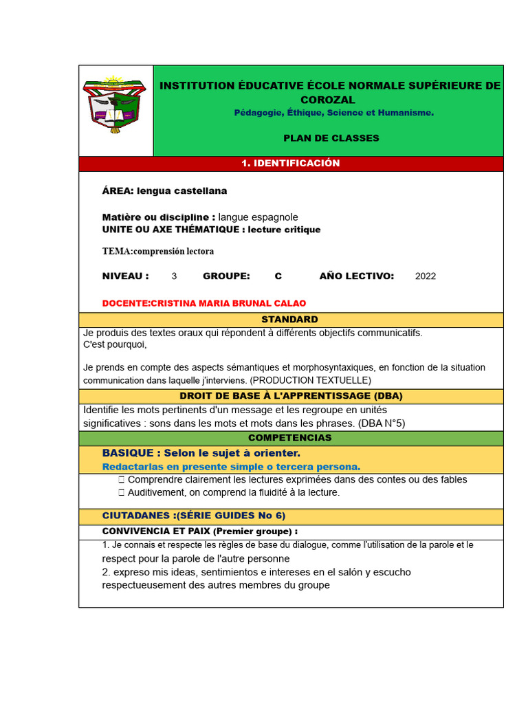 Plan de classes : Compréhension de la lecture | PDF