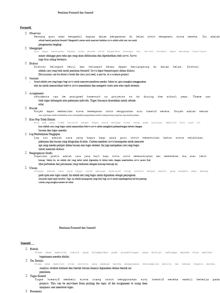 Penilaian Formatif Dan Sumatif | PDF