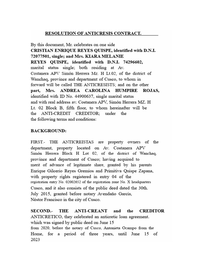 Resolution of A Anticresis Contract. | PDF | Common Law | Private Law