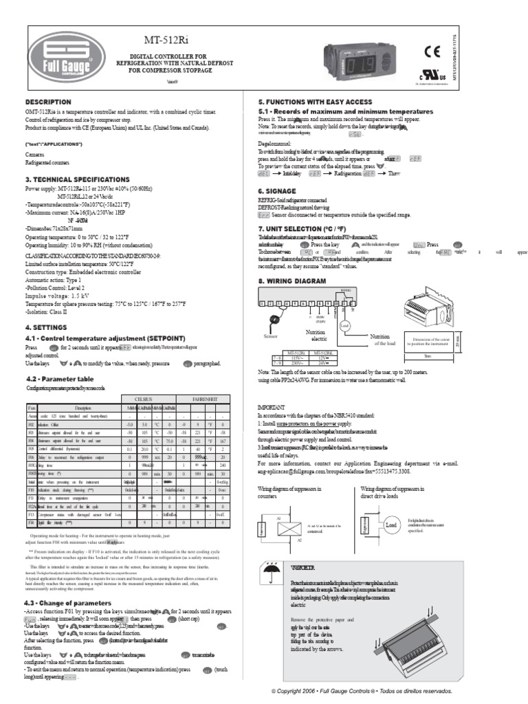MT-512Ri Refrigeration Controller Guide | PDF | Refrigerator | Electricity