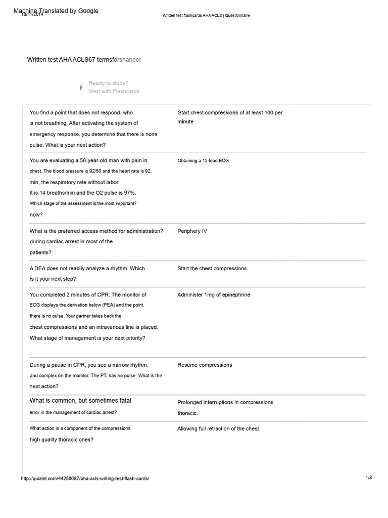 AHA ACLS Written Test Flashcards | PDF | Cardiopulmonary Resuscitation ...