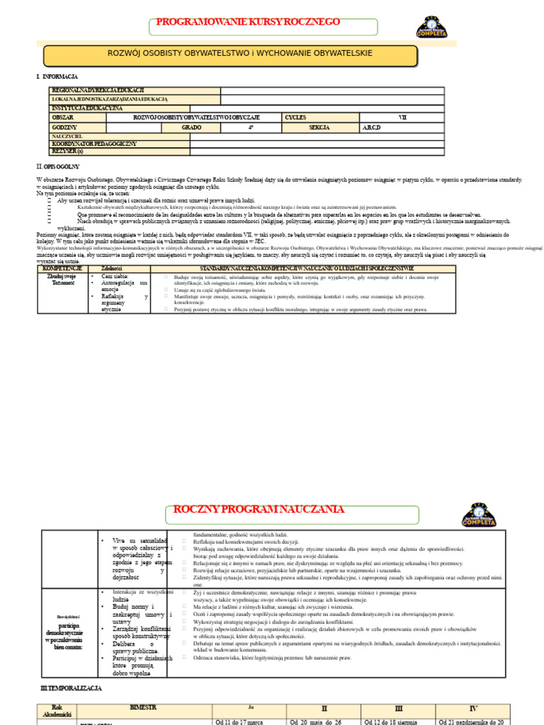 Roczny Plan DPCC 4° | PDF