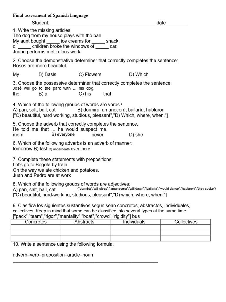 Final Assessment of Spanish Language | PDF