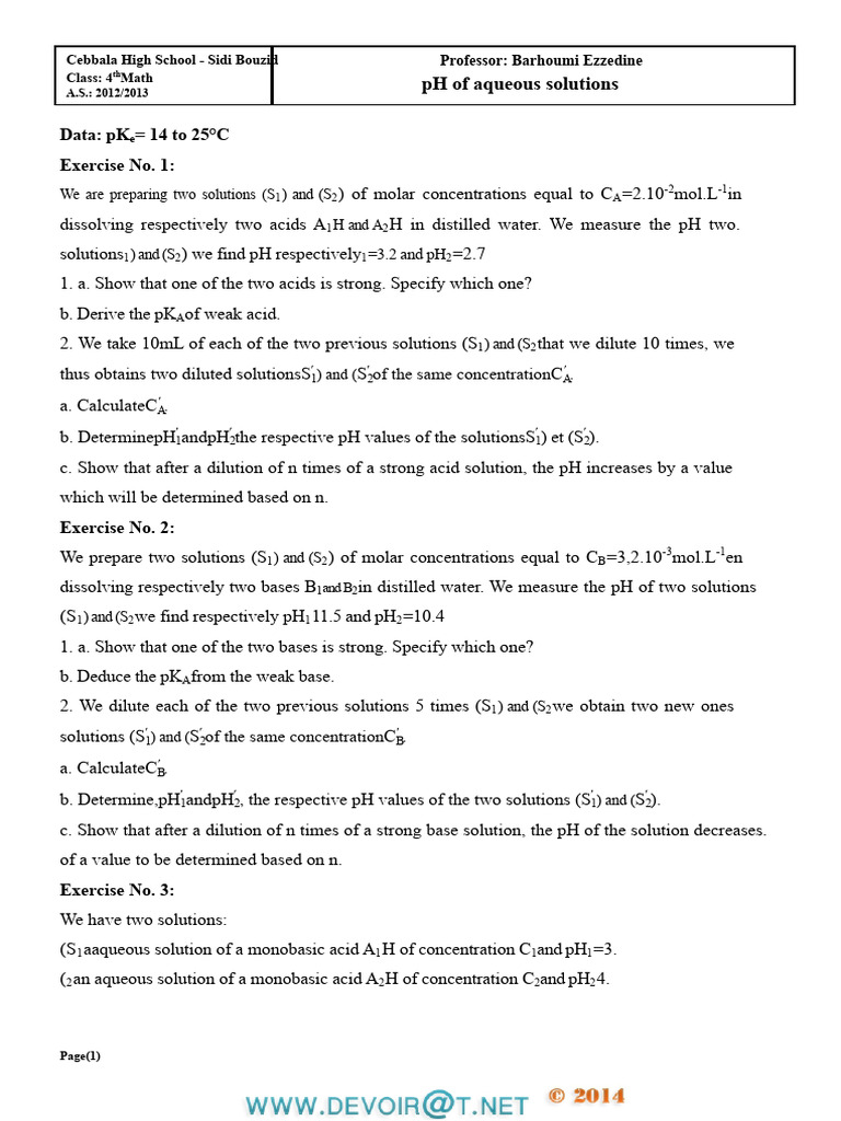 Corrected Series No. 7 - Chemistry Series PH of Aqueous Solutions ...