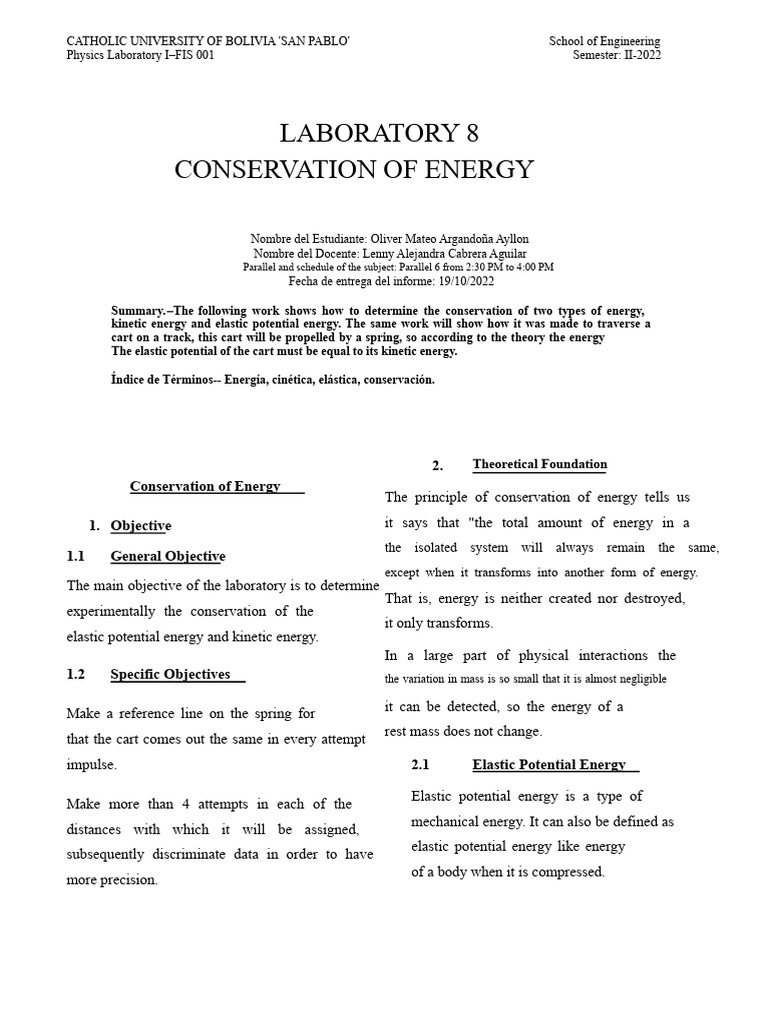 Lab Report 8. Conservation of Energy | PDF | Potential Energy | Mass