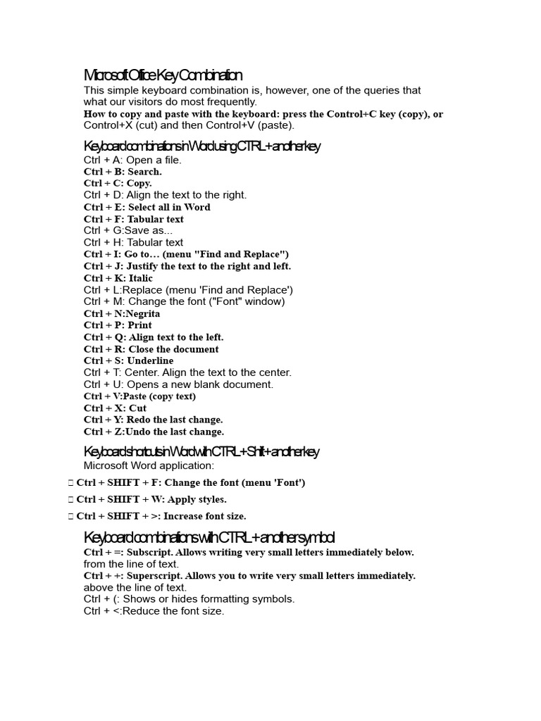 Microsoft Office Keyboard Shortcuts | PDF | Microsoft Office ...