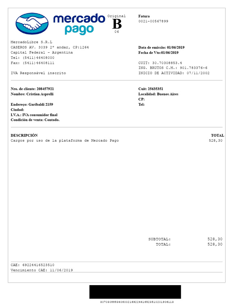 Factura MercadoLibre - Cristian Asprelli | PDF