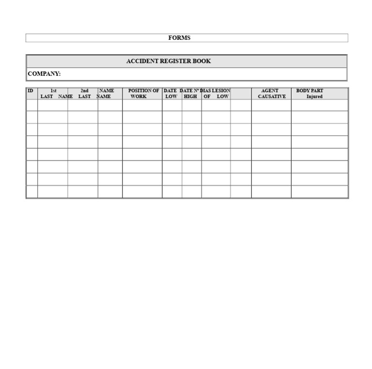 Accident Register Book Template | PDF