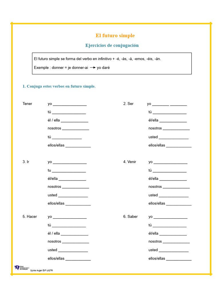 El Futuro Simple Ejercicios y Corrección | PDF | Morfología ...