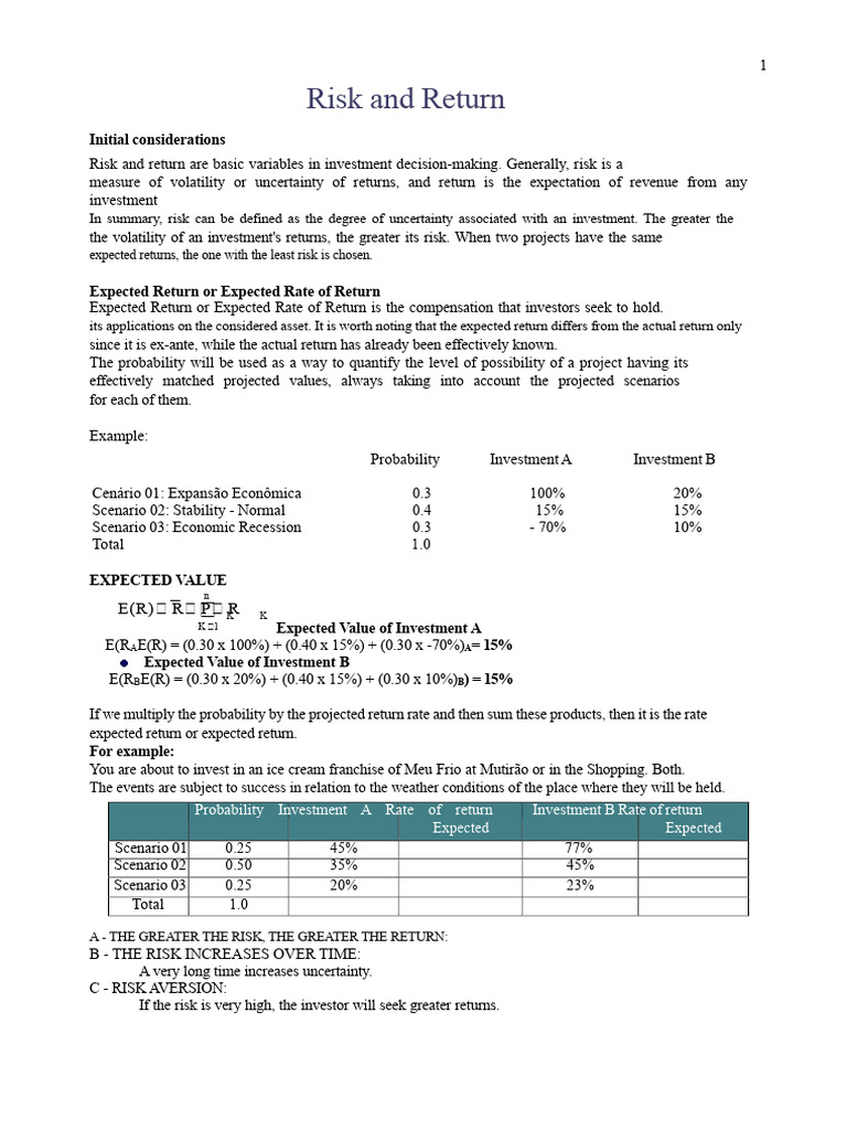Risk and Return in Investment Decisions | PDF | Risk | Investing