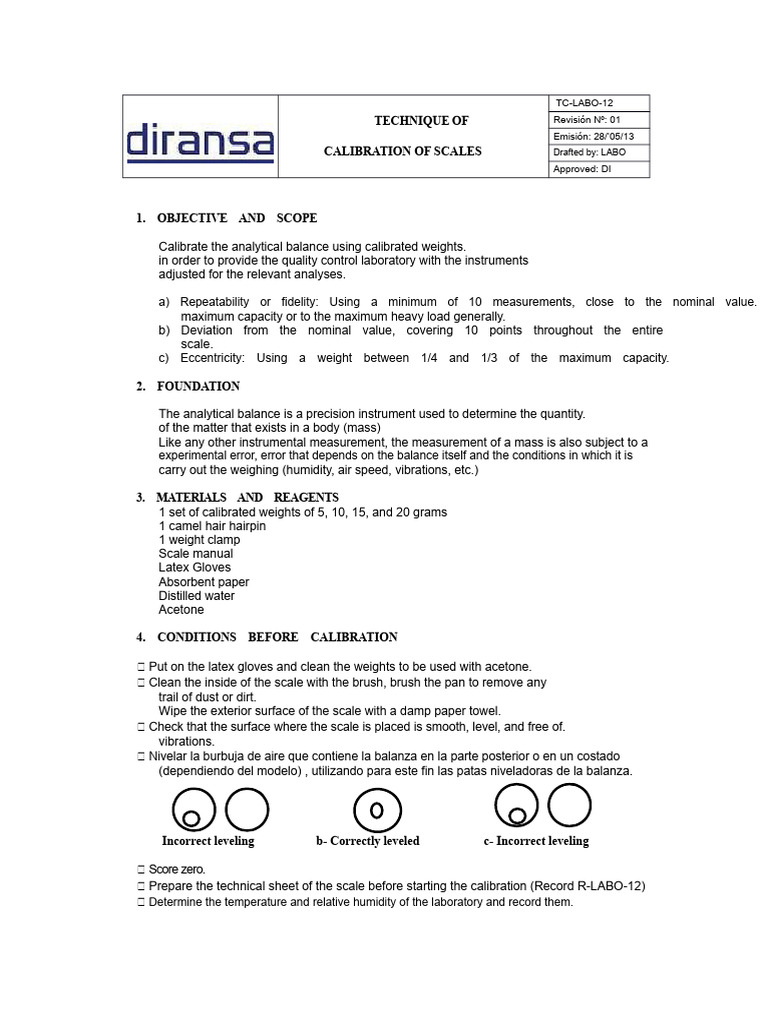 Calibration Technique for Analytical Scales | PDF | Weighing Scale ...