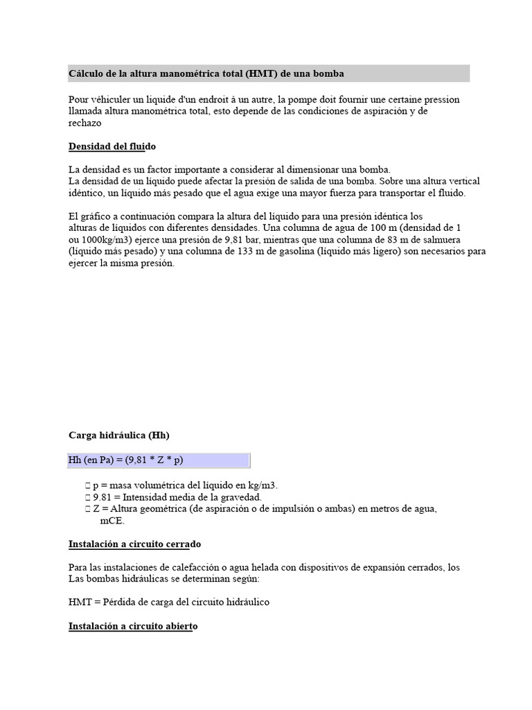 Cálculo de La Altura Manométrica Total | PDF | Presión | Bomba