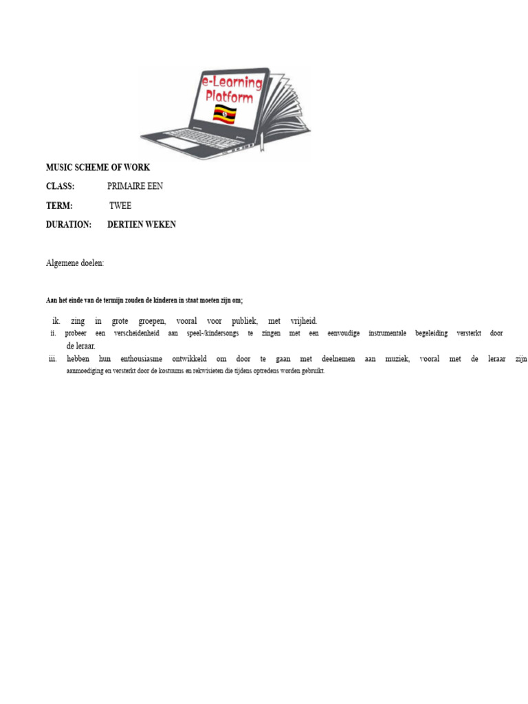 Muziek Schema Van Werk Voor p.1 Termijn 2 | PDF