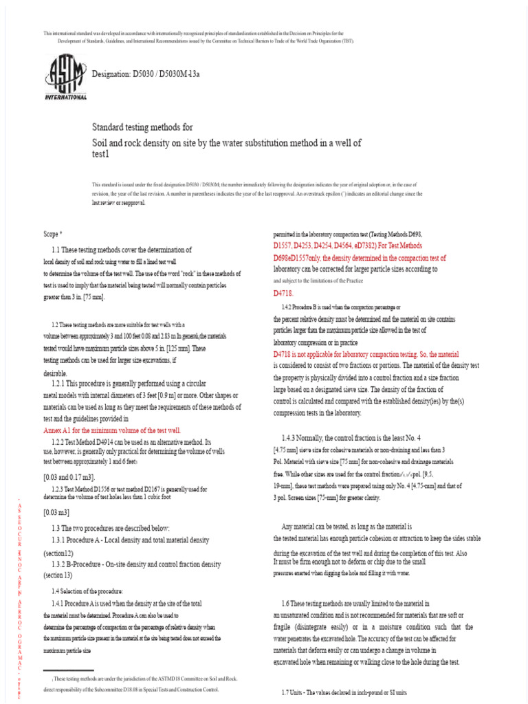 Soil and Rock Density Testing Standards | PDF | Density | Weight