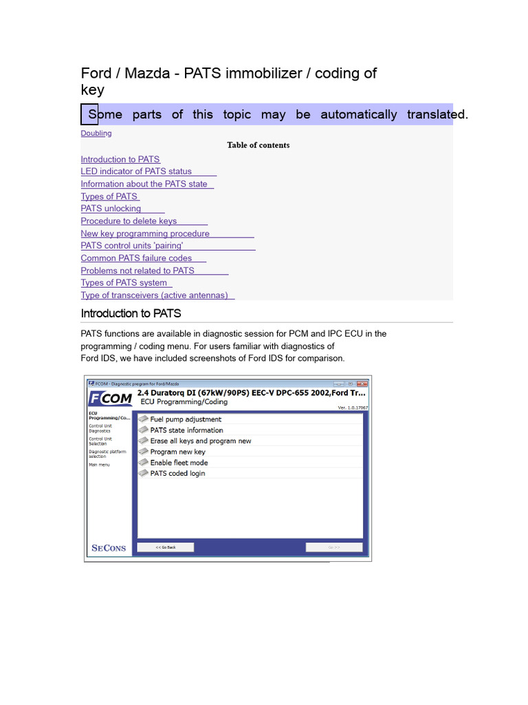 Ford PATS Key Programming Guide | PDF | Code | Computer Engineering