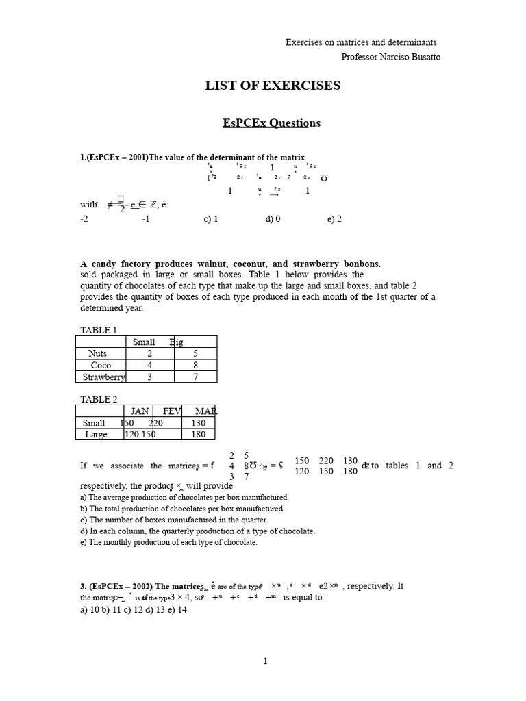 Exercises on matrices and determinants | PDF | Matrix (Mathematics) | Determinant