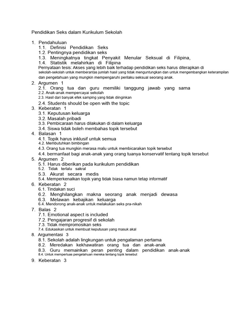 20-21 02 Garis Besar Esai Argumentatif tentang Pendidikan Seks | PDF