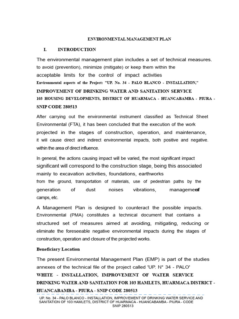 Environmental Management Plan for Water Project | PDF | Waste | Waste ...