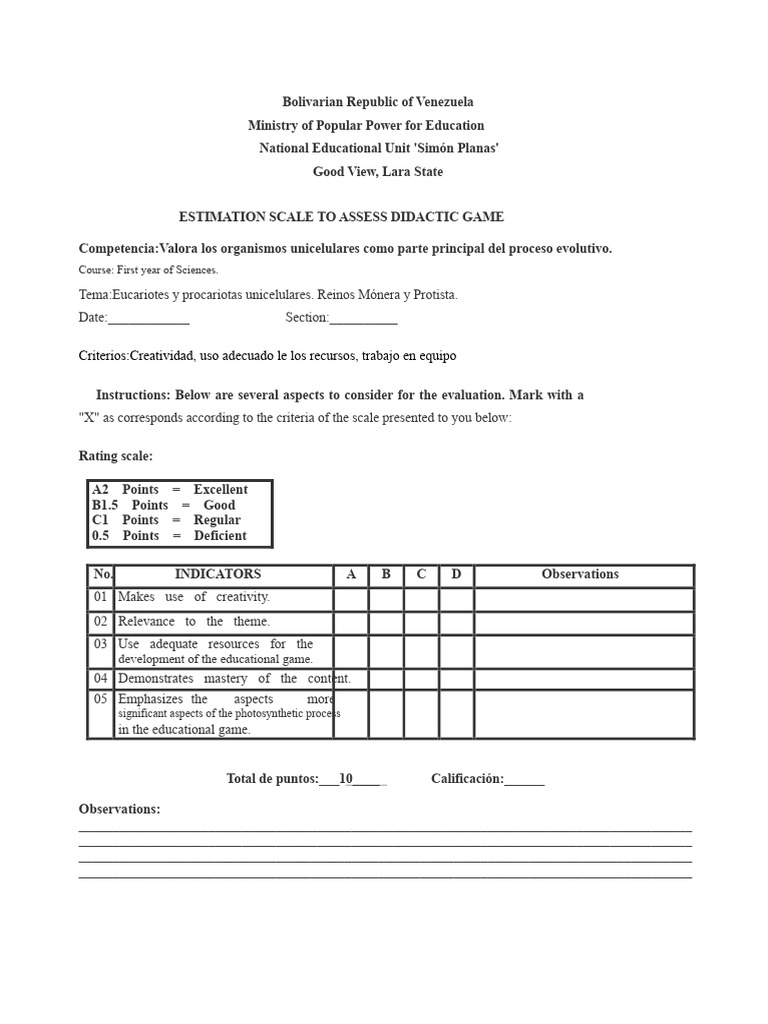 Example 1 of Rating Scale | PDF
