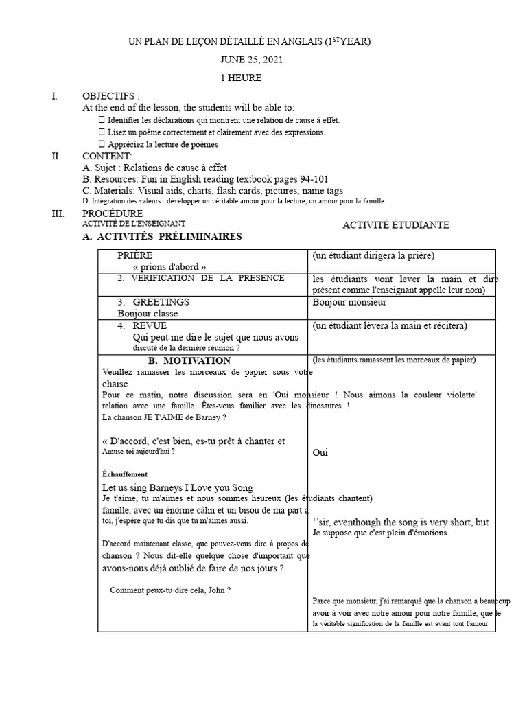 Plan de leçon sur la cause et effet | PDF | Apprentissage | Cognition
