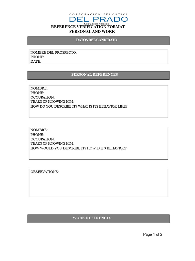 Reference Verification Form | PDF