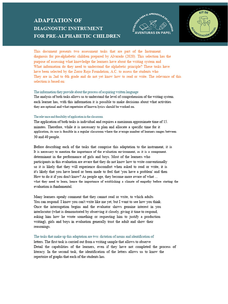 Adaptation of The Diagnostic Instrument For Preliterate Children | PDF ...