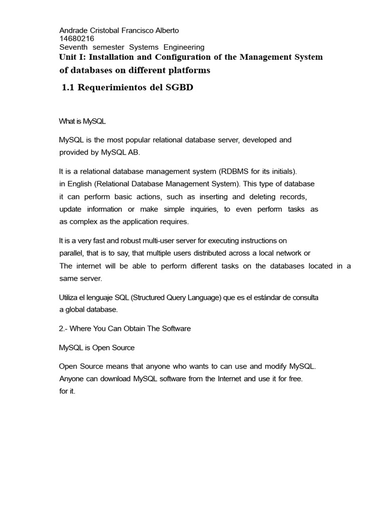 Unit I Installation and Configuration of DBMS | PDF | Databases | My Sql