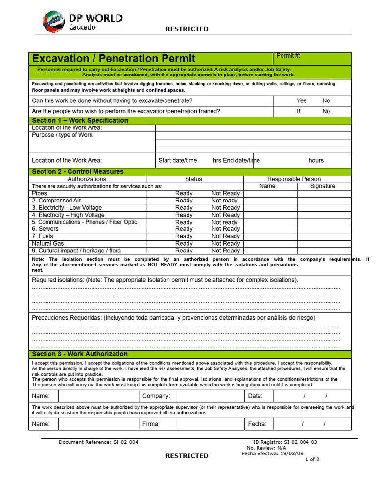 Excavation Permit | PDF | Trench