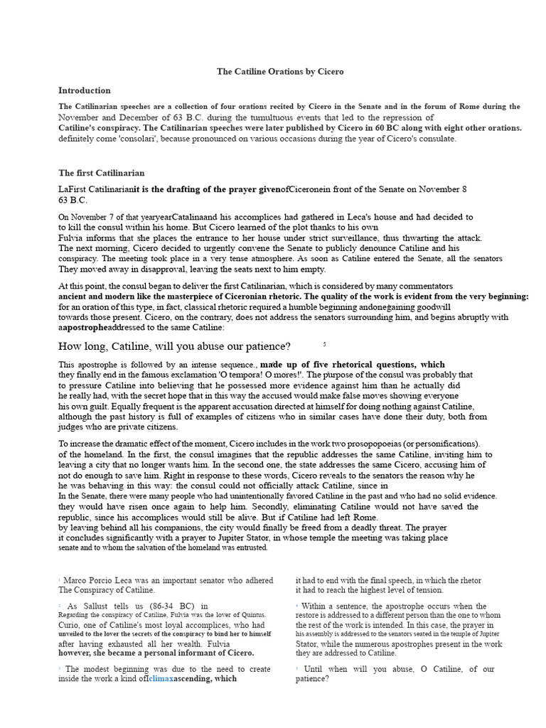 Cicero's Catiline Orations Explained | PDF | Cicero | Ancient Romans