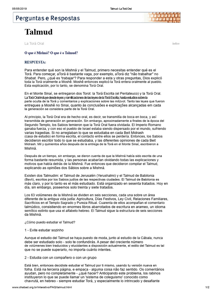 Talmud - La Torá Oral | PDF | Talmud | Judaísmo