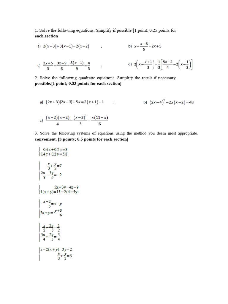Mathematics Exam 2nd Year of ESO | PDF