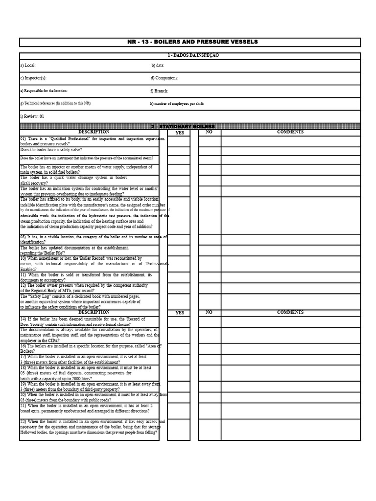 Boiler and Pressure Vessel Checklist | PDF | Boiler | Safety