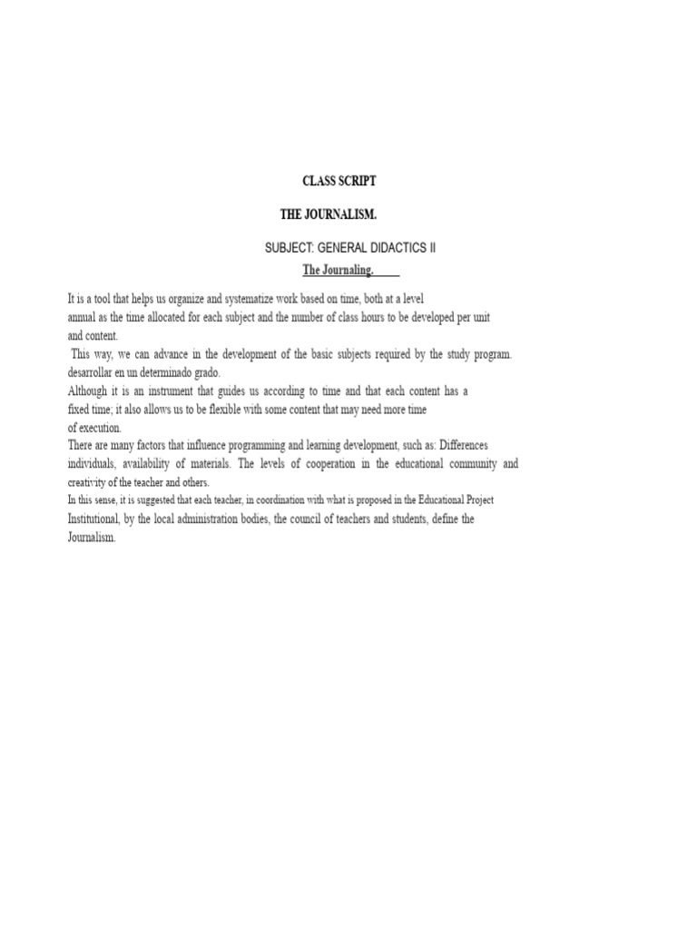 Class Script and Journalization | PDF | Curriculum | Teachers