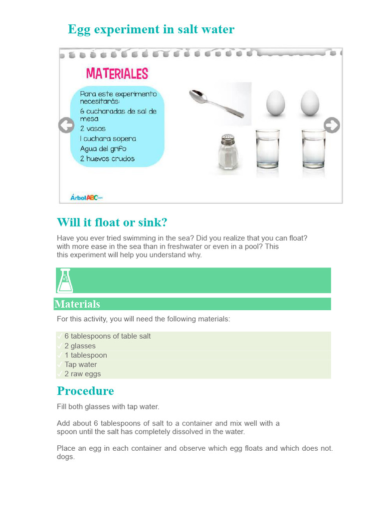 Egg Floating Experiment in Salt Water | PDF | Rainbow | Ice