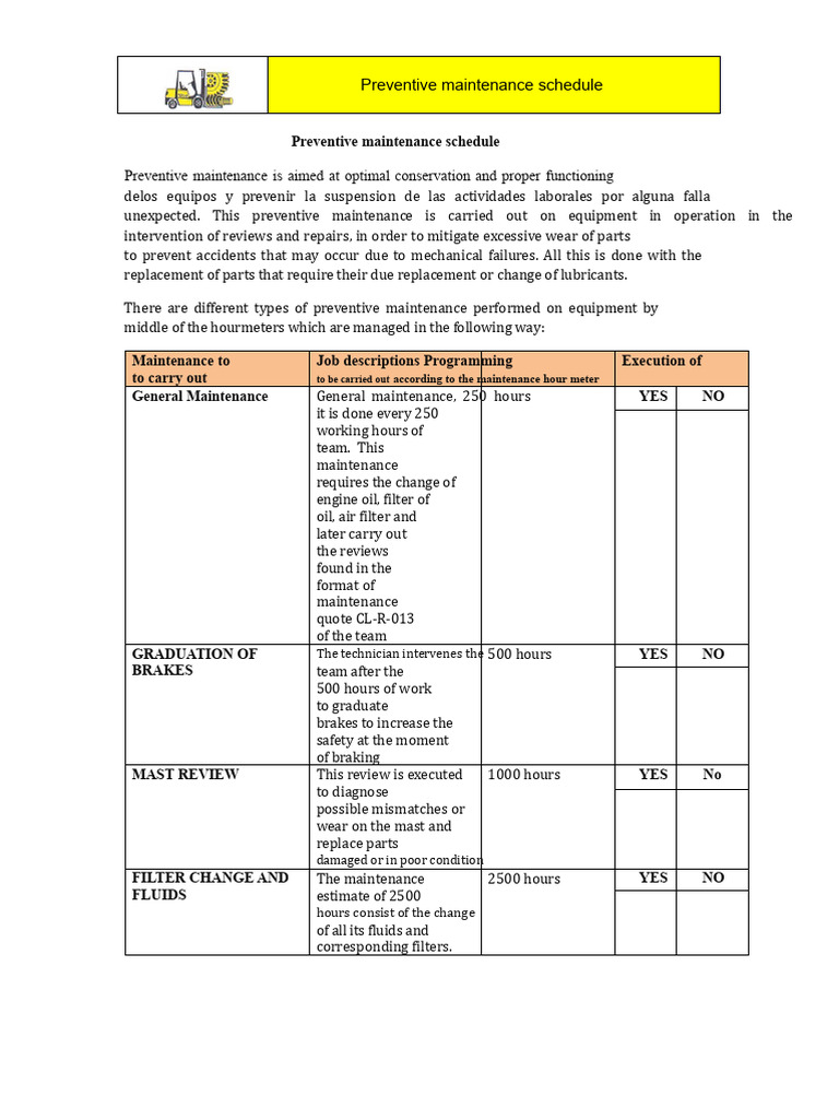 Preventive Maintenance Chart.. | PDF | Motor Oil | Mechanical Engineering
