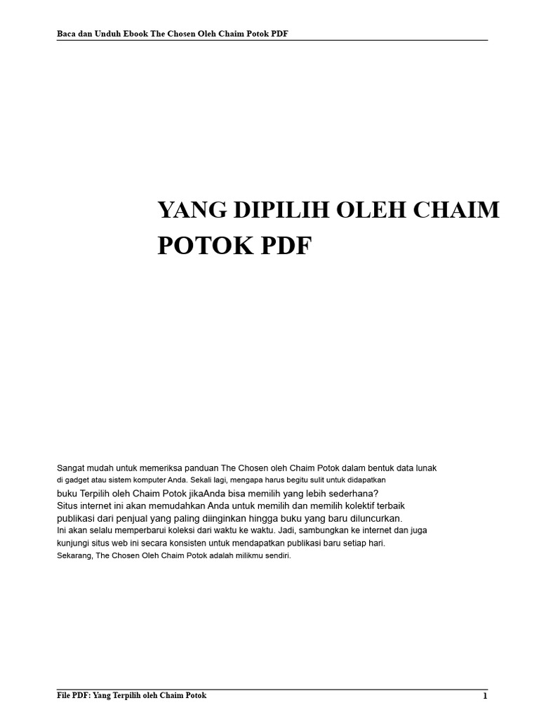 The Chosen by Chaim Potok PDF | PDF