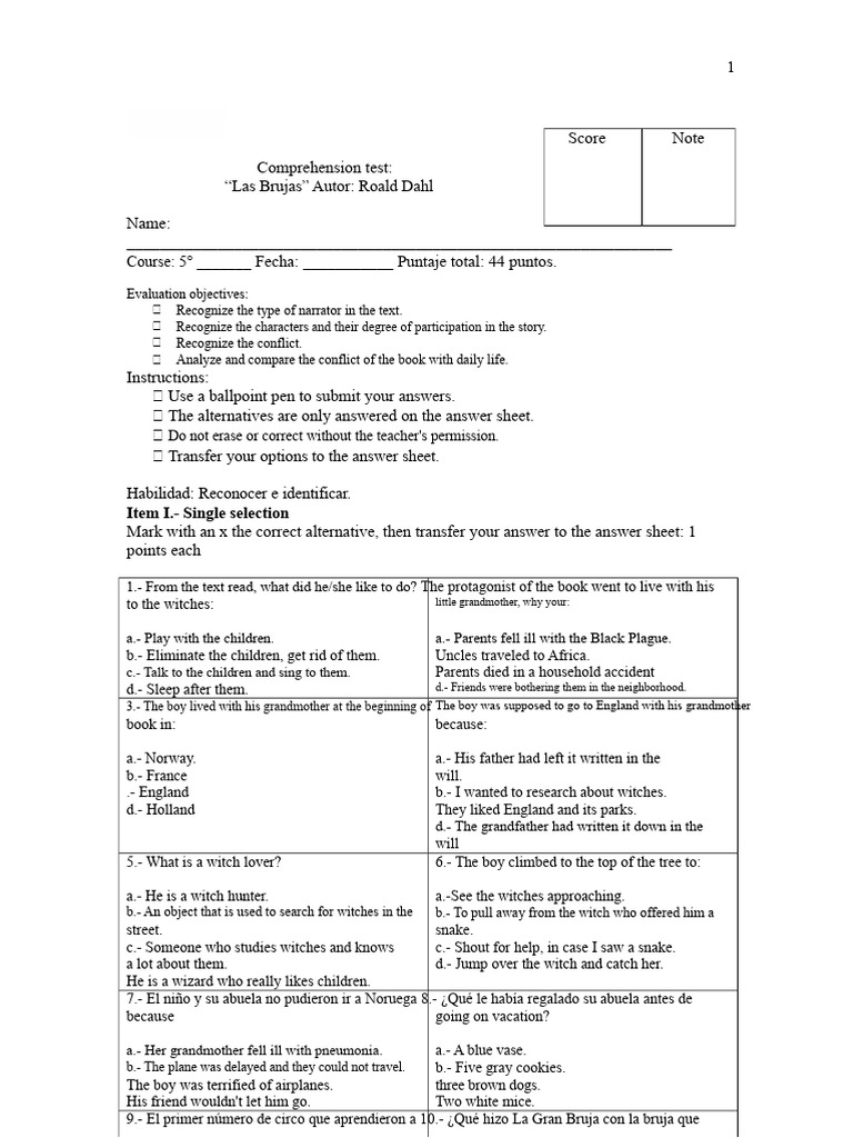 Test The Witches 5 Basic | PDF | Reading Comprehension