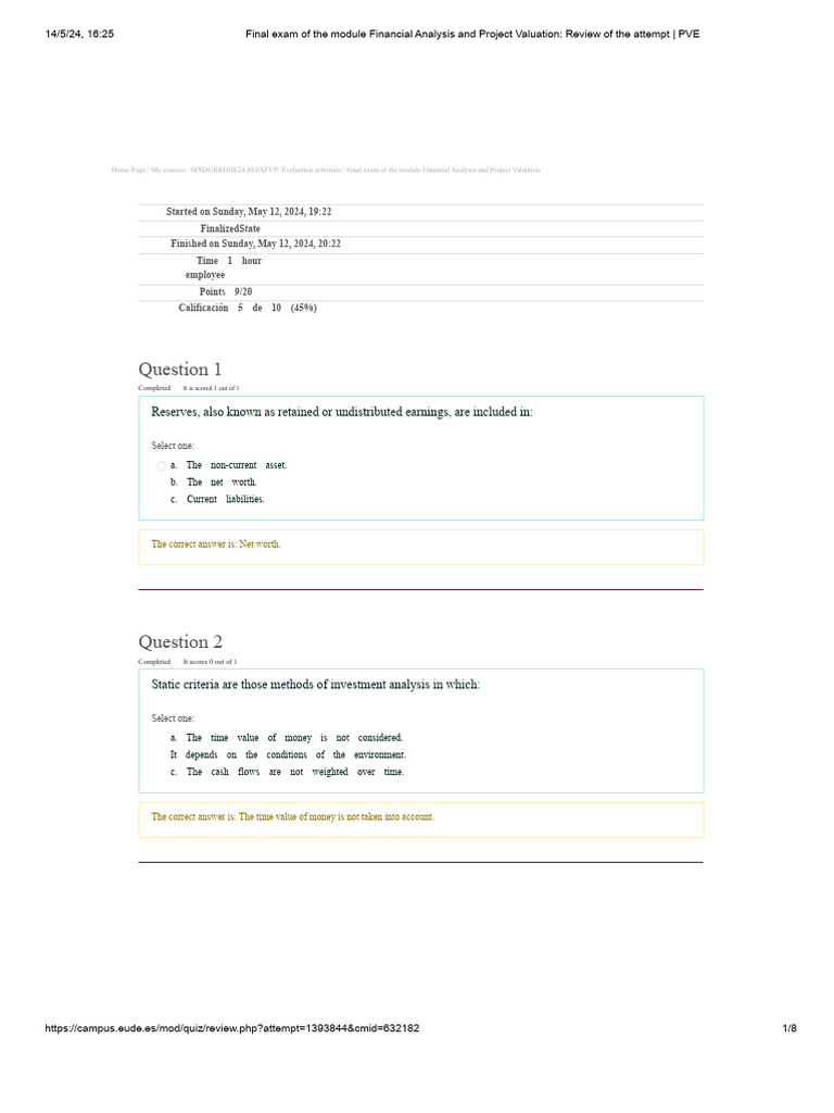 Final exam of the module Financial Analysis and Project Valuation ...