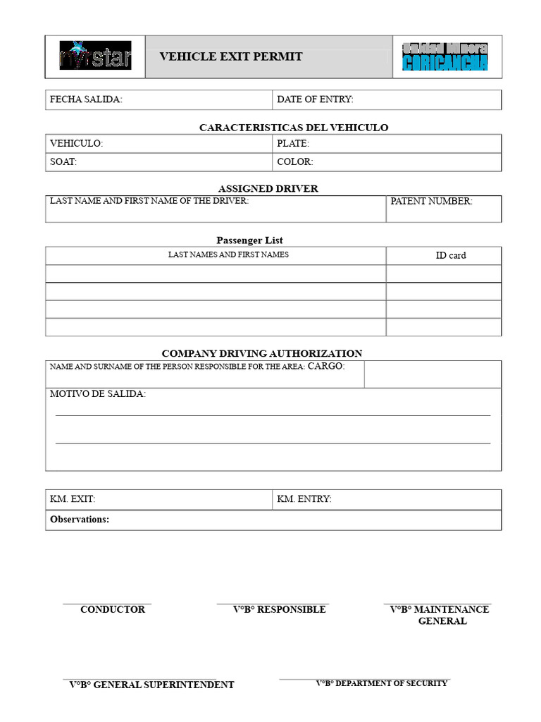 Format - Vehicle Exit Permit 2015 | PDF