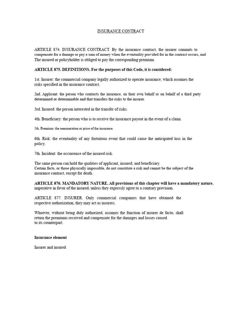 INSURANCE CONTRACT.pdf | PDF | Insurance | Vehicle Insurance
